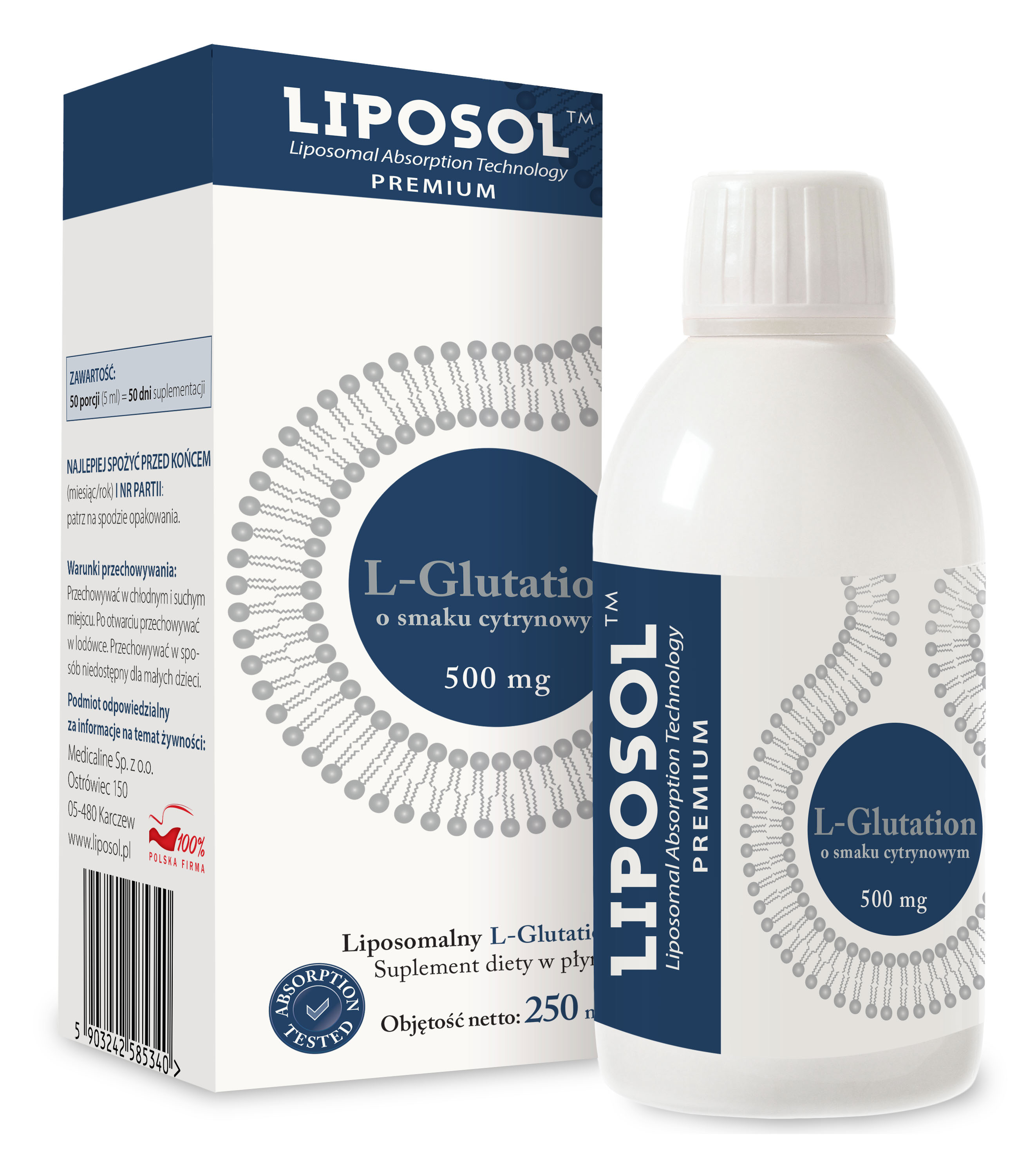 Liposol™ Liposomalny L-Glutation 500 mg smak cytrynowy 250 ml - Aliness ...